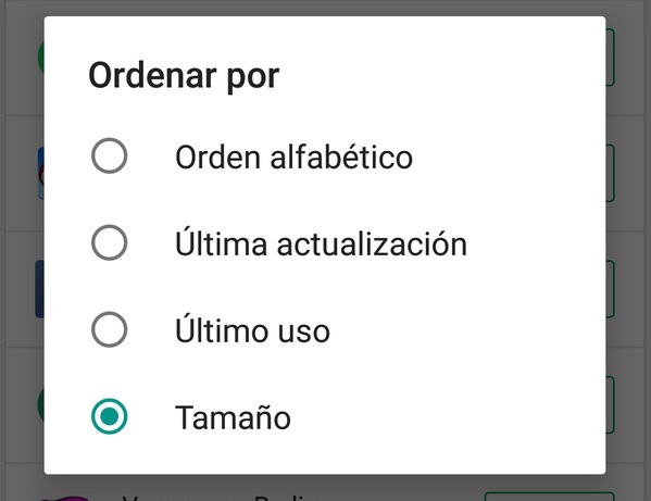 Como ordenar las aplicaciones instaladas por uso y tamaño