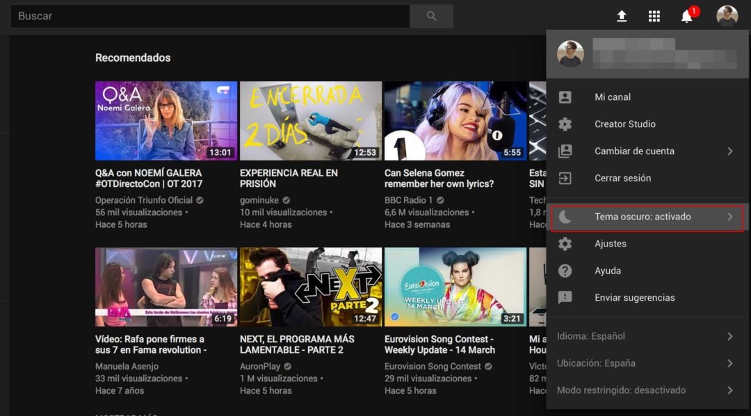Cómo aplicar el modo oscuro en YouTube