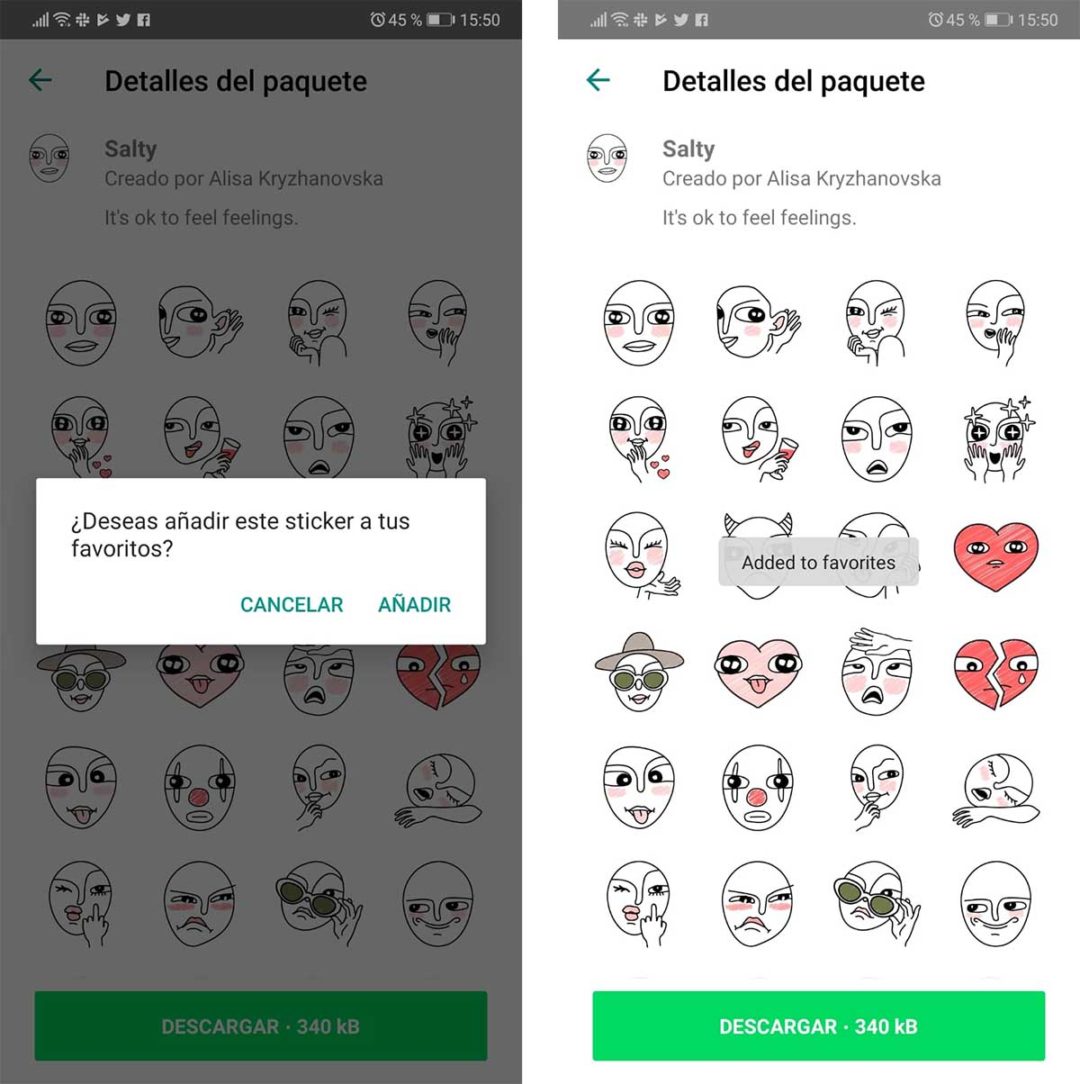 Cómo descargar stickers de WhatsApp de uno en uno