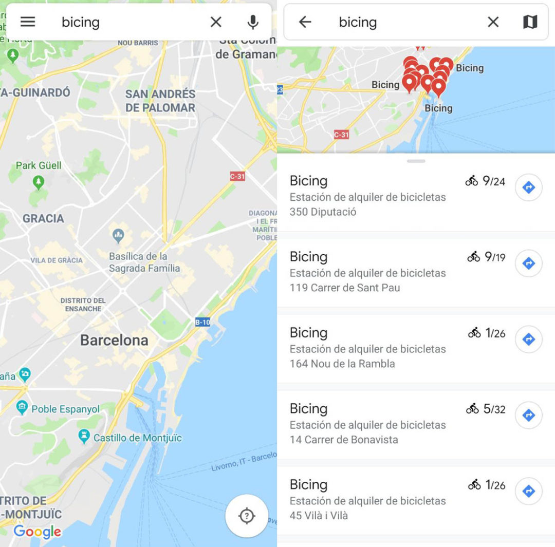 Cómo consultar las bicis disponibles de Bicing y BiciMAD en Google Maps