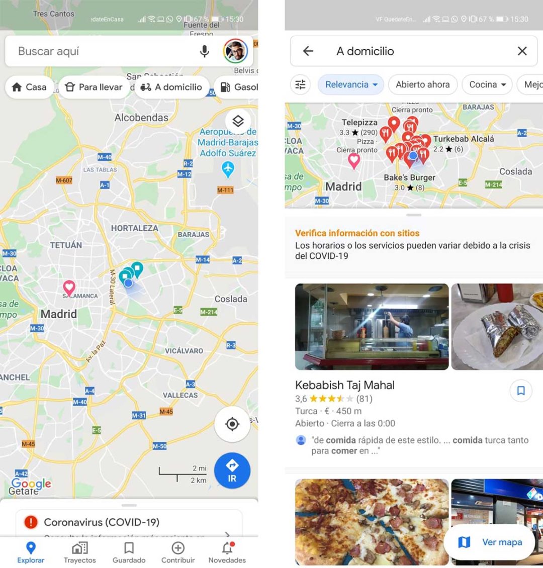 Cómo buscar restaurantes con envíos a domicilio en Google Maps