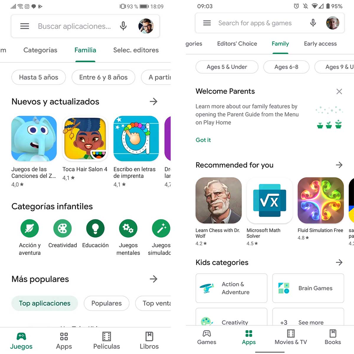 Este es el nuevo diseño y categorías de aplicaciones de Google Play Store
