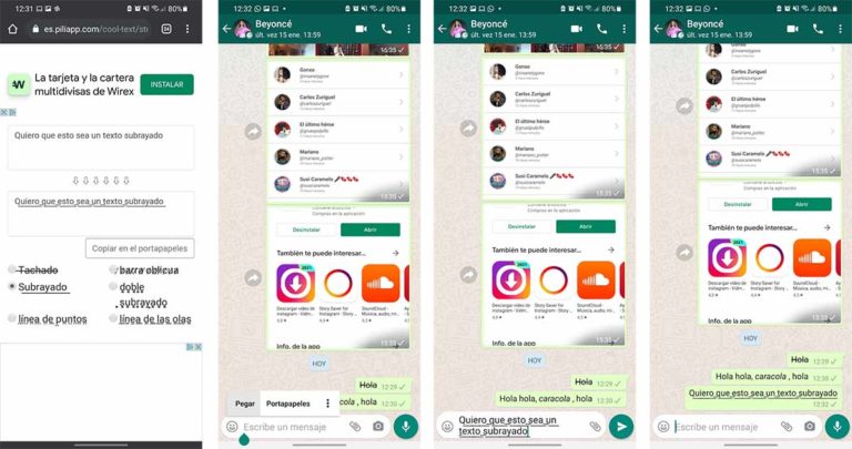 Cómo subrayar y tachar en WhatsApp
