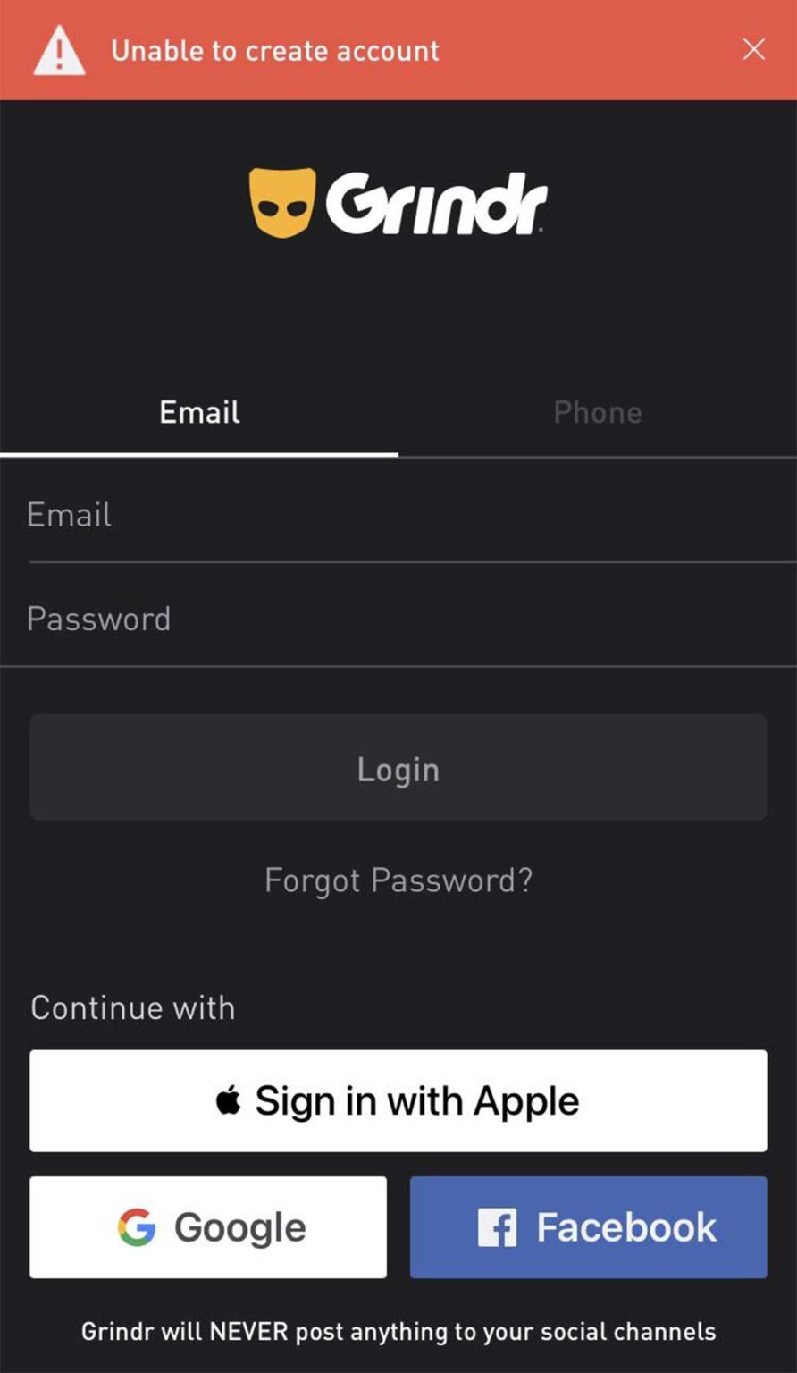 Grindr no me deja crear cuenta: qué puedo hacer