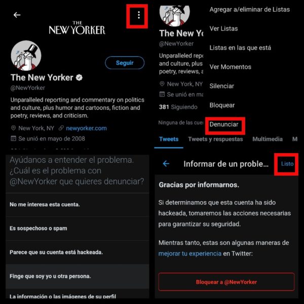 Cómo denunciar a una cuenta en Twitter