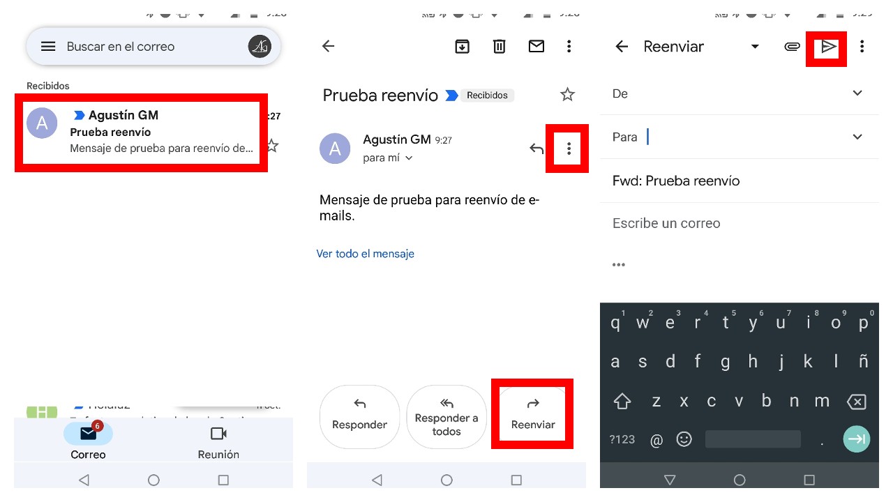 Cómo reenviar un mensaje en Gmail desde el móvil