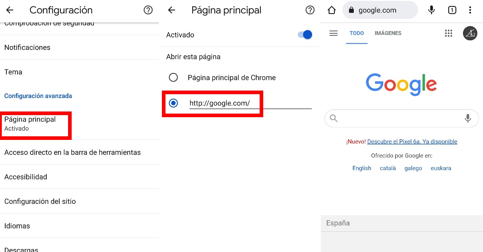 Cómo poner Google como página de inicio en Google Chrome para Android