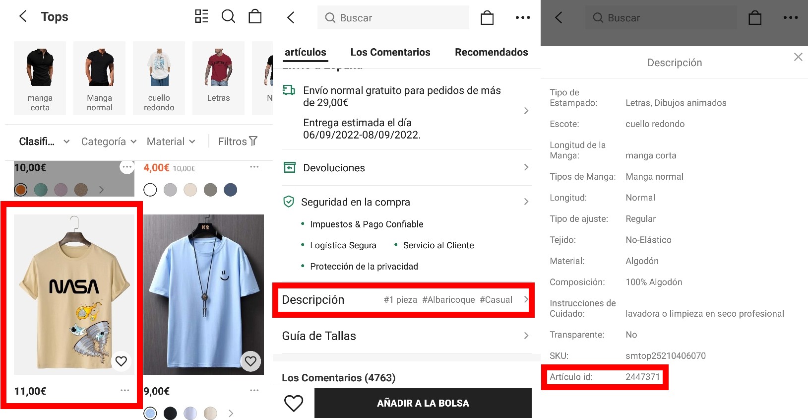 Cómo ver el código de la ropa en Shein