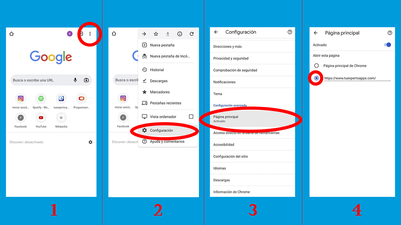 Cómo cambiar la página de inicio en Google Chrome para Android