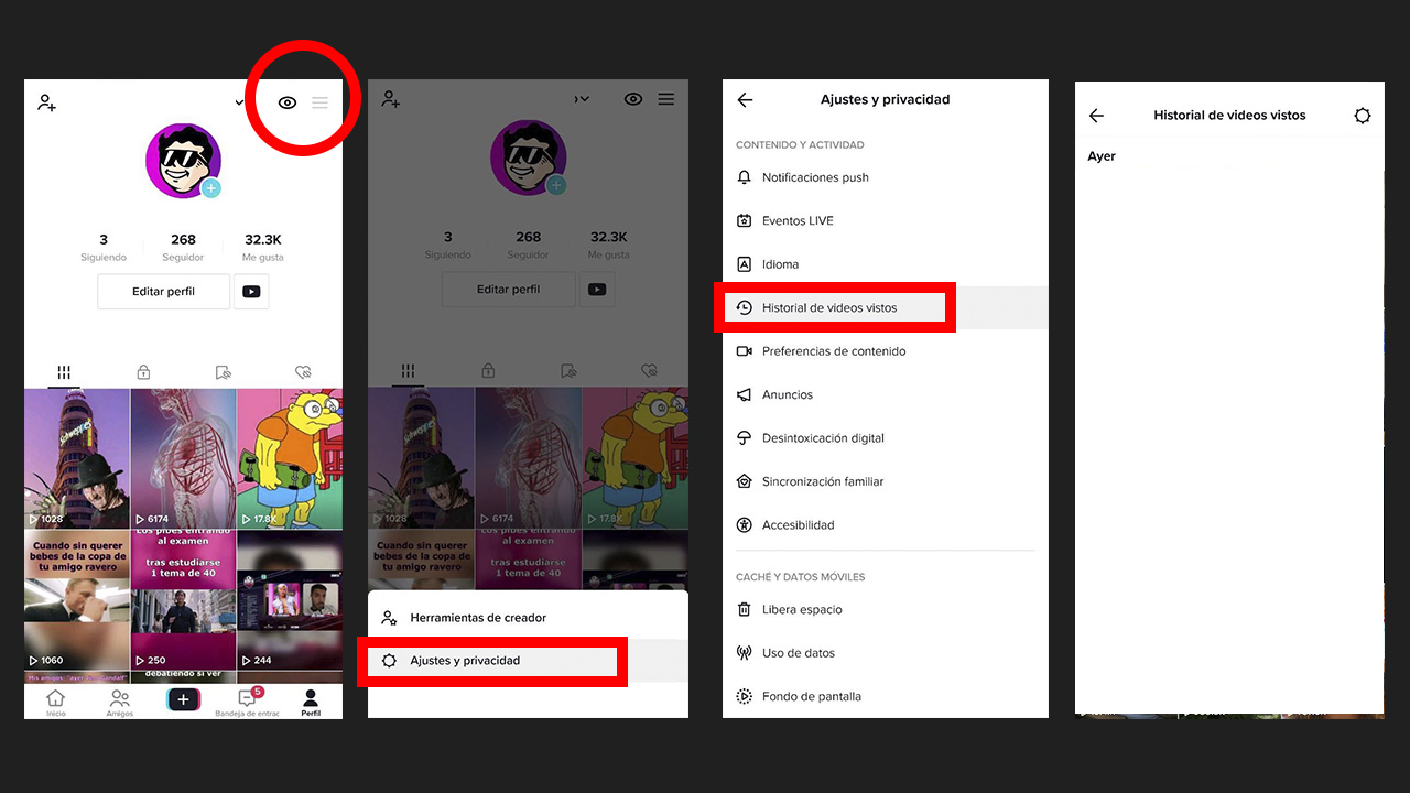 Cómo ver el historial de TikTok en tu móvil