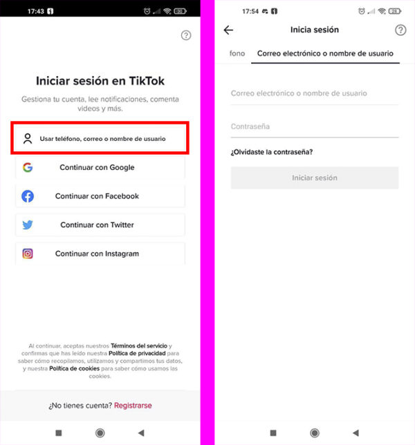 Cómo iniciar sesión o hacer login en TikTok