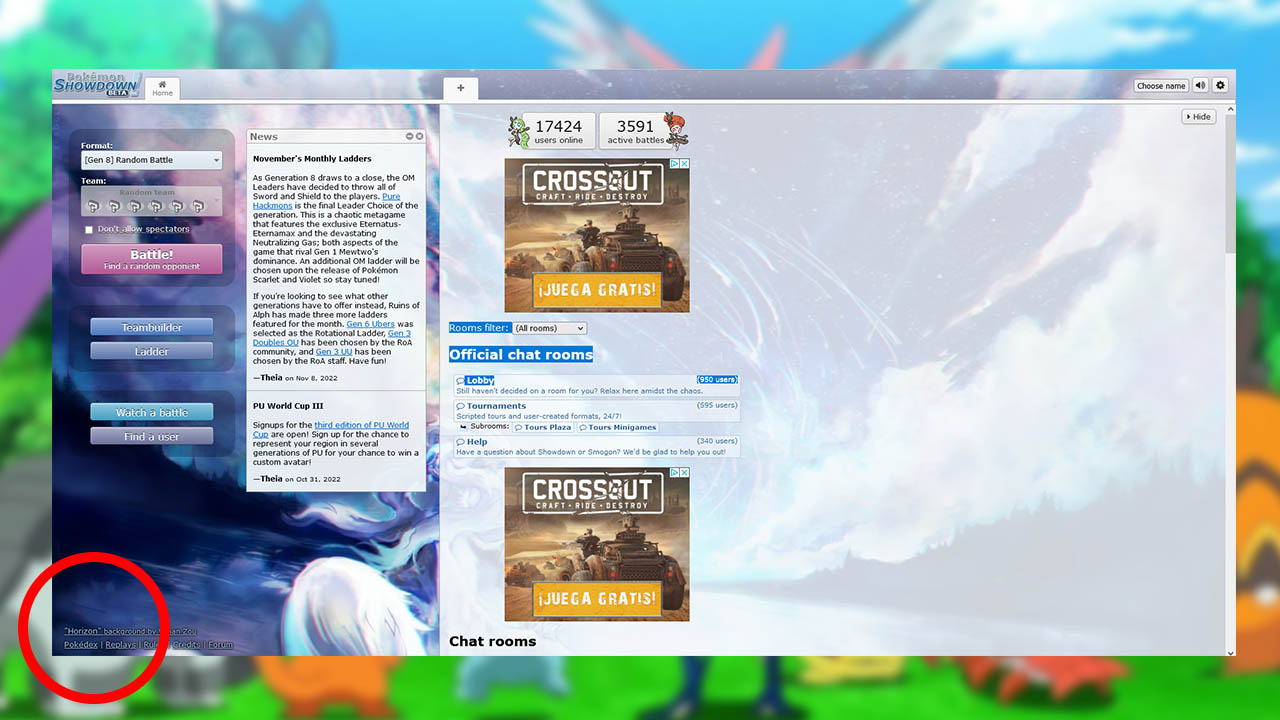 Cómo revisar la Pokédex en Pokémon Showdown