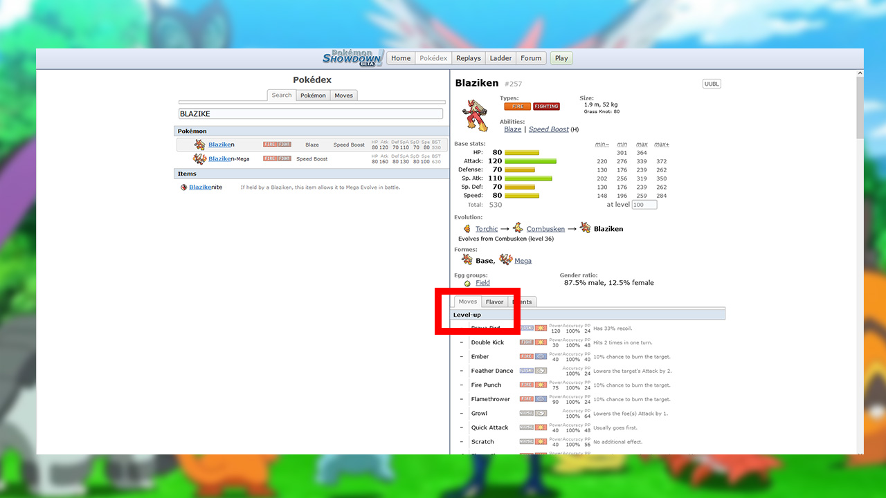Cómo revisar la Pokédex en Pokémon Showdown