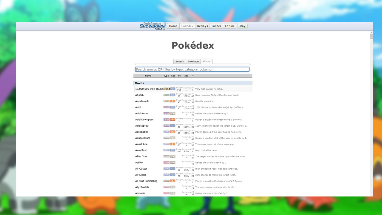 Cómo revisar la Pokédex en Pokémon Showdown