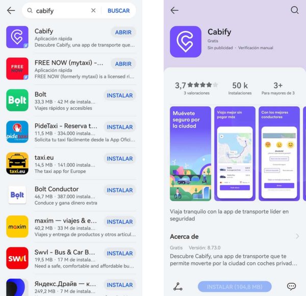 Cómo usar Cabify en un móvil Huawei con AppGallery