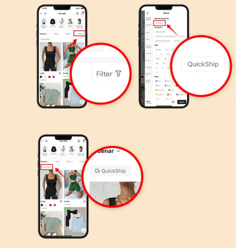 Cómo buscar productos Quick Ship en Shein