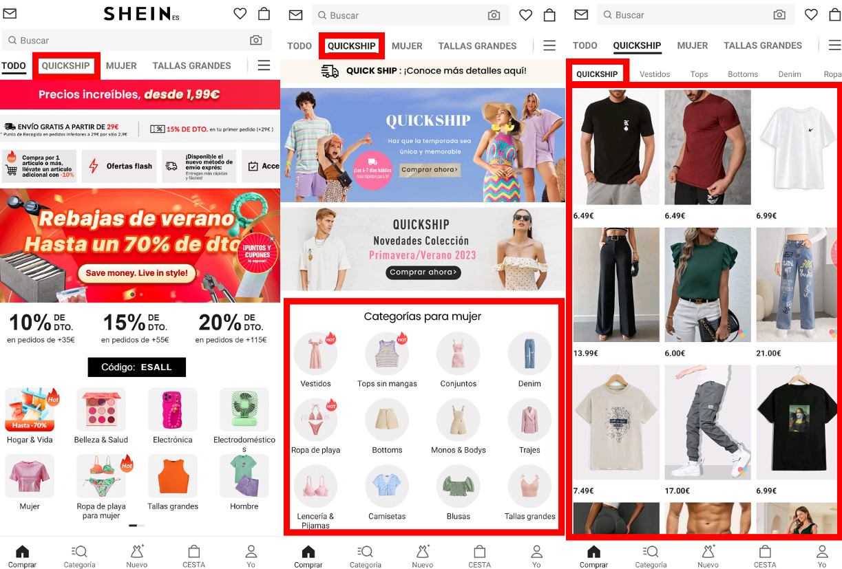 Cómo buscar productos Quick Ship en Shein