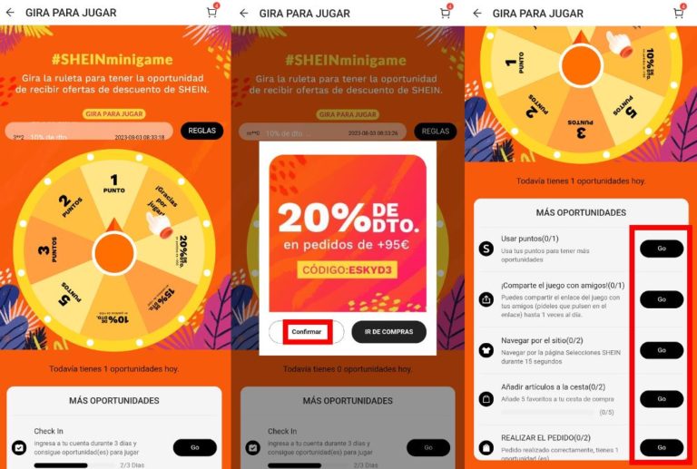 Juegos y códigos para ganar dinero gratis en Shein