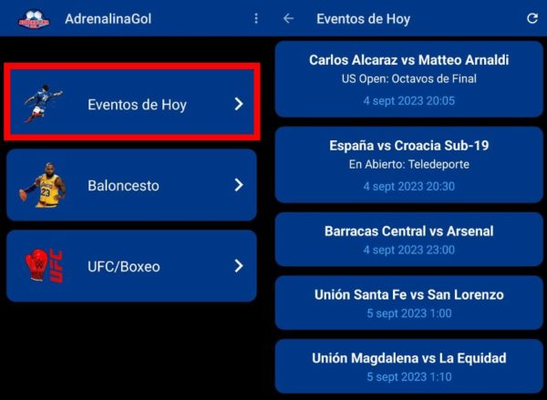 Por qué no aparece un partido concreto en Adrenalina Gol