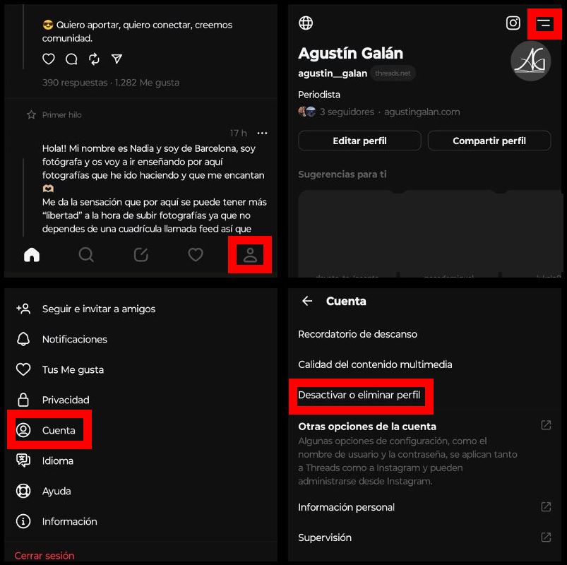 Cómo eliminar mi cuenta de Threads