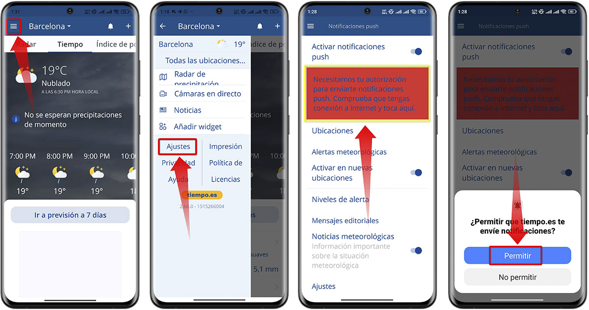 Cómo activar las alertas meteorológicas de AEMET en mi móvil con las aplicaciones de tiempo.es