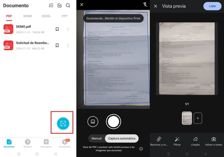 Cómo escanear un documento con la app Visor de PDF y escáner