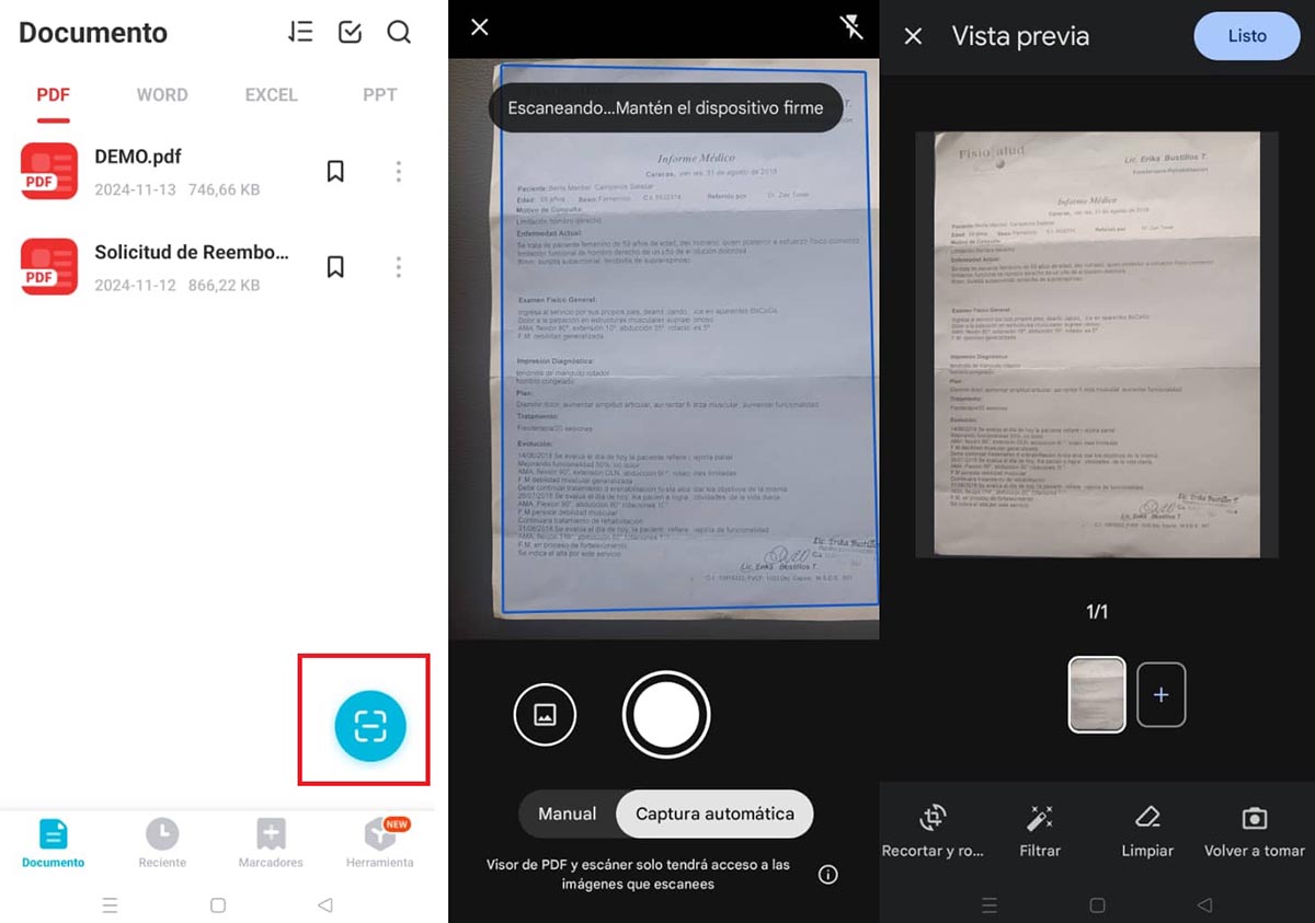 Cómo escanear un documento con la app Visor de PDF y escáner