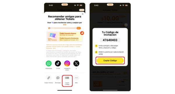 Cómo encontrar y copiar mi código de invitación en Temu